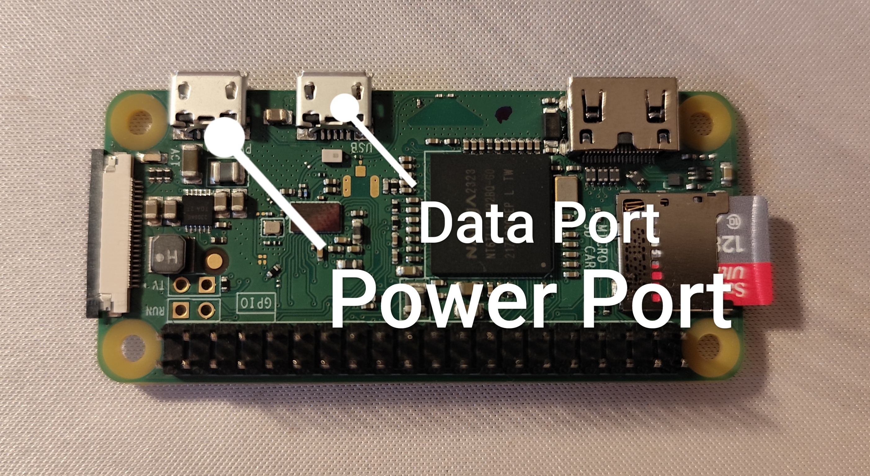 Connect your Pi through the Data Port with your PC.